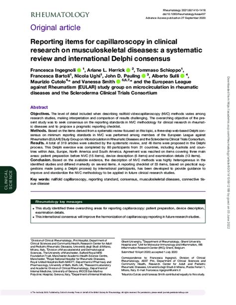 Pdf Reporting Items For Capillaroscopy In Clinical Research On