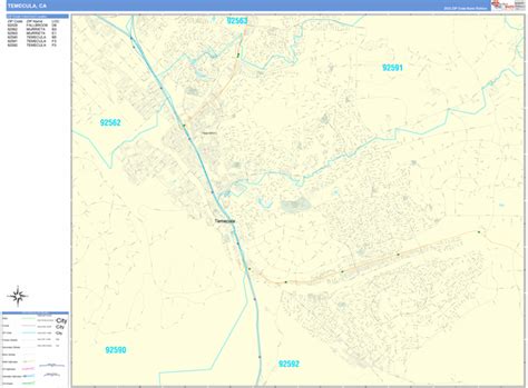 Temecula California Zip Code Wall Map Basic Style By Marketmaps