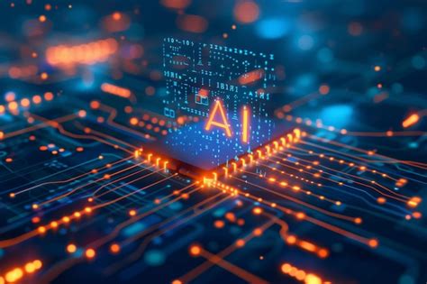 Premium Photo Ai Microchip On Futuristic Circuit Board Glowing Blue And Orange Lights High