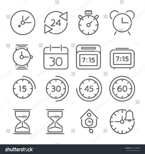 Time Clock Icons Flat Design Thin Stock Vector Royalty Free 328494068