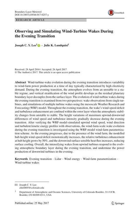 Pdf Observing And Simulating Wind Turbine Wakes During The Evening