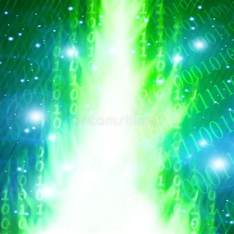red green bytes of binary code flying in a vortex stock illustration