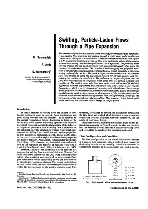 Pdf Swirling Particle Laden Flows Through A Pipe Expansion