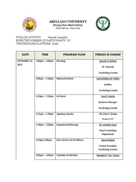 General Assembly Program Flow Psysoc Pdf