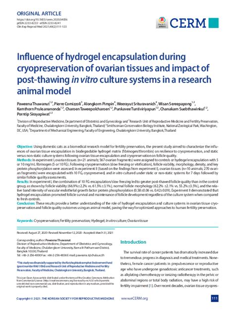 Pdf Influence Of Hydrogel Encapsulation During Cryopreservation Of Ovarian Tissues And Impact