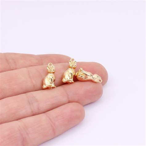 X Tiny Gold Plated Cat Charms K Gold Plated Brass Mm X Mm By Jewellery Making