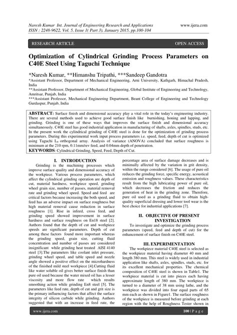 pdf optimization of cylindrical grinding process parameters on c40e