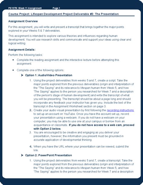 Psy278h Wk11 Project 3 Human Growth Development ` Course Project