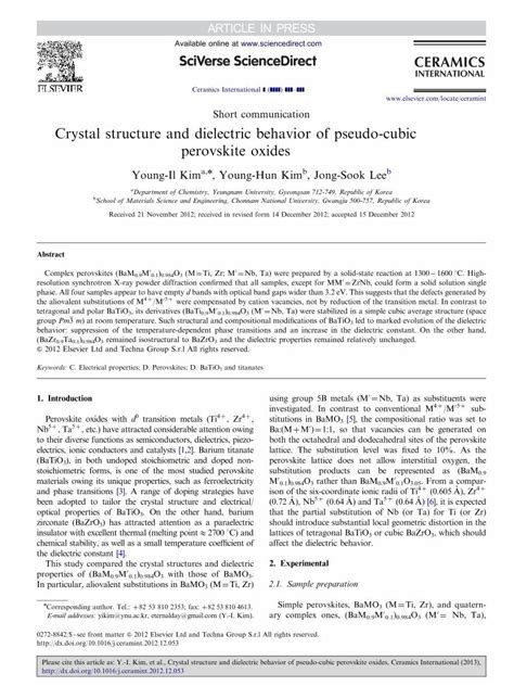 Pdf Crystal Structure And Dielectric Behavior Of Pseudo Cubic