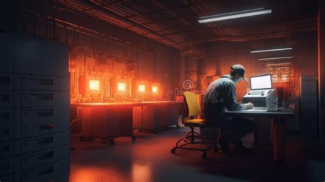 Engineer Verify The State Of Work At The Facility Generative Ai Stock Illustration