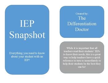 IEP Snapshot By The Differentiation Doctor TPT