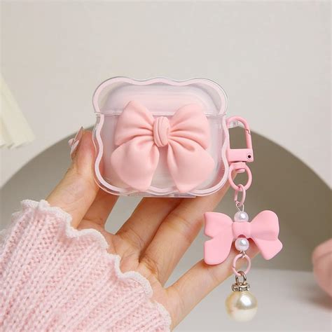 Cute Airpods 4 Clear Case Girly 3d Bow Design Soft Tpu