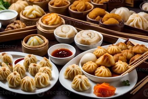 Various Types Of Dumplings Are Arranged On A Table AI Generated 33804598 Stock Photo At Vecteezy