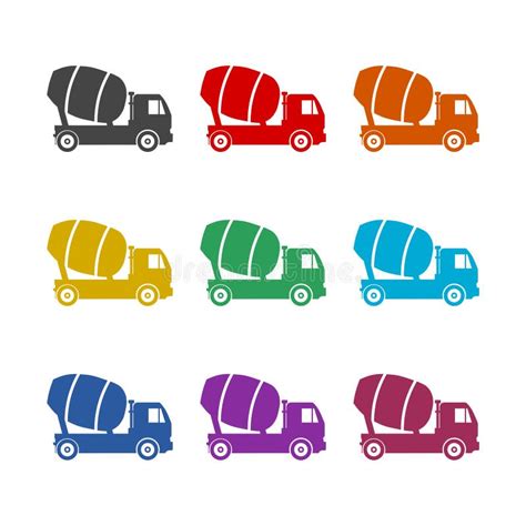 Concrete Mixer Icon Isolated On White Background Set Icons Colorful