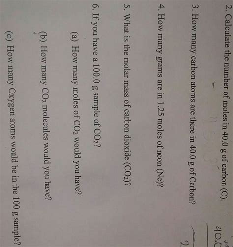 Solved Calculate The Number Of Moles In 40 0 G Of Carbon