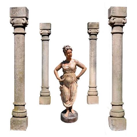 Four Sandstone Columns In A Single Block Rounded Capital With Leaf
