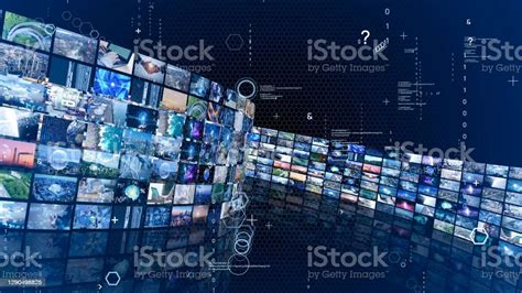 디지털 콘텐츠 개념 소셜 네트워킹 서비스 비디오 스트리밍 통신 네트워크 3d 렌더링 도서관에 대한 스톡 사진 및 기타 이미지