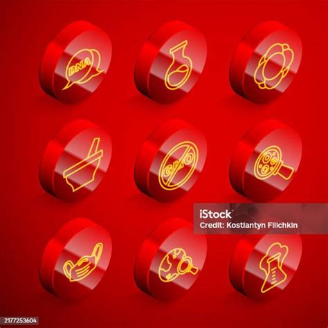 라인 Dna 기호 시험관 및 플라스크 분자 박격포 유봉 Gmo 없음 돋보기 아래의 미생물 의료 보호 마스크 및 지구본 아이콘이 있는 돋보기를 설정합니다 벡터 3차원 형태에