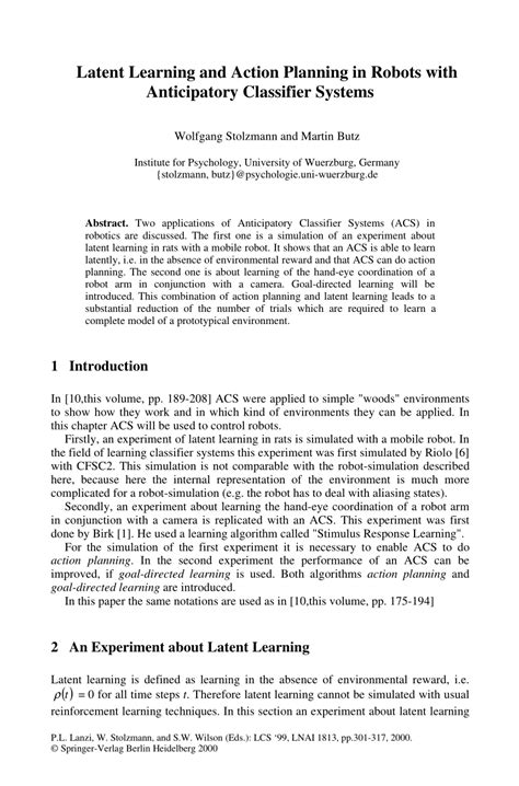 Pdf Latent Learning And Action Planning In Robots With Anticipatory