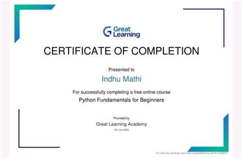 Indhumathi V On Linkedin I Certified Python Course For Beginners In Great Learning