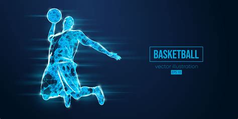 추상적인 와이어프레임 농구 선수 남자는 삼각형과 파란색 배경에 있는 입자가 고립되어 있다 벡터 그림 운동 선수에 대한 스톡 벡터 아트 및 기타 이미지 Istock