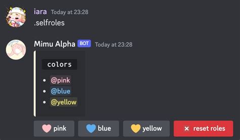Self Assignable Roles Mimu Bot
