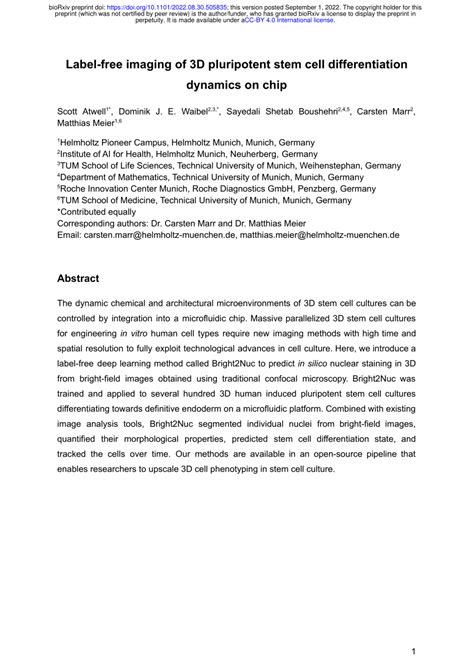 Pdf Label Free Imaging Of 3d Pluripotent Stem Cell Differentiation Dynamics On Chip Researchgate