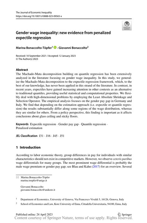 pdf gender wage inequality new evidence from penalized expectile