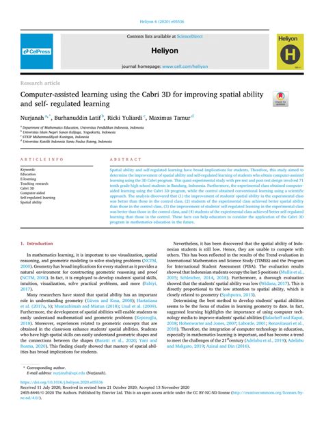 Pdf Computer Assisted Learning Using The Cabri 3d For Improving Spatial Ability And Self