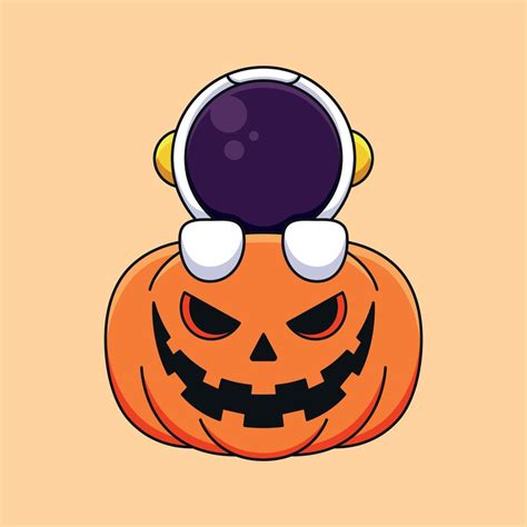 Cute Pumpkin Astronaut Halloween Cartoon Mascot Doodle Art Hand Drawn