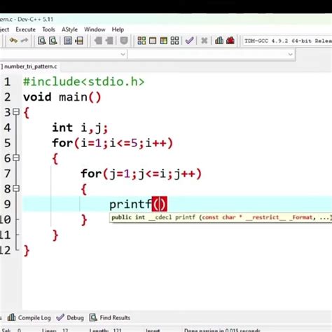 Print Number Pattern In Rightangle Triangle Shape Program In C Language Coding Cprogrmming