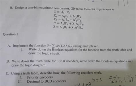 solved b design a two bit magnitude comparator given the