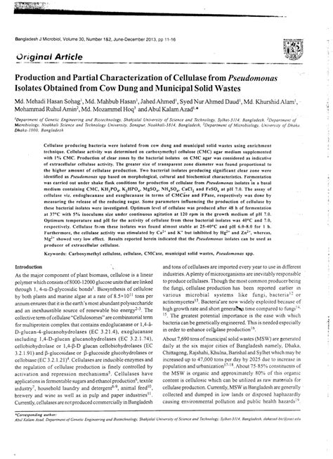 Pdf Production And Partial Characterization Of Cellulase From Pseudomonas Isolates Obtained