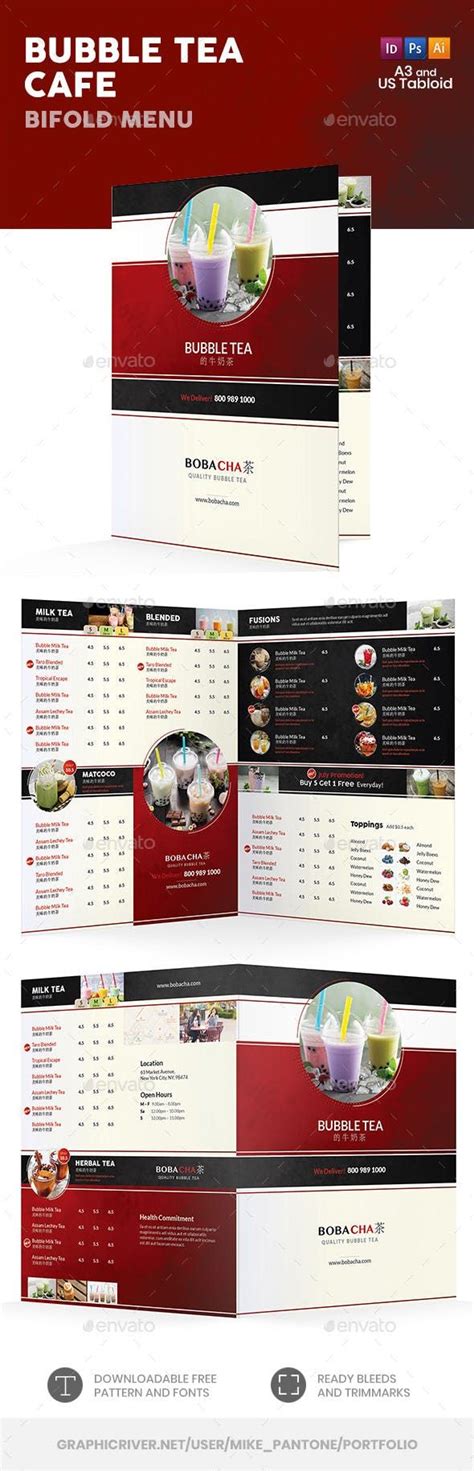 Bubble Tea Cafe Bifold Halffold Menu 2 Tea Cafe Bubble Tea Bubble