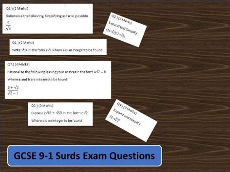 Gcse Maths 9 1 Exam Practise For Surds Teaching Resources