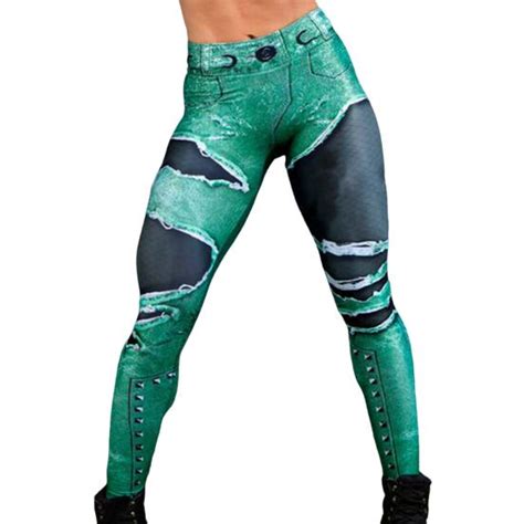 Купити Жіночі штани для йоги з високою талією сітчасті шви рвані дірки легінси для фітнесу