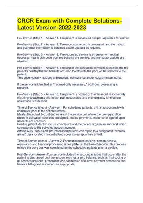 CRCR Exam With Complete Solutions Latest Version CRCR Stuvia US