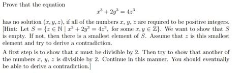 Solved Prove That The Equation Has No Solution X Y Z If