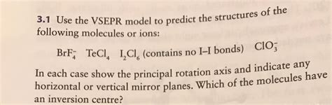 Solved 3 1 Use The VSEPR Model To Predict The Structures Of Chegg Com