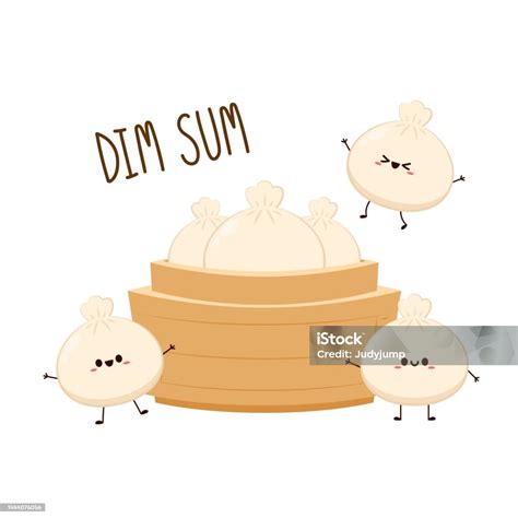 귀여운 딤섬 캐릭터 전통 중국 만두 재미있는 웃는 얼굴 카와이 아시아 음식 벡터입니다 나무 바구니 Baozi에 대한 스톡 벡터 아트 및 기타 이미지 Istock