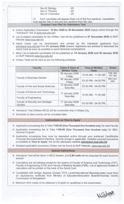 Bup Admission Circular 2025 26 Bd