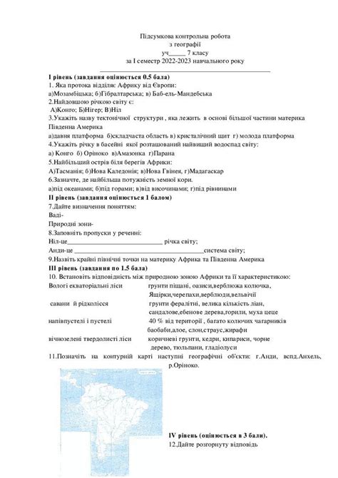 Підсумкова робота для учнів 7 класу з географії Конспект Географія