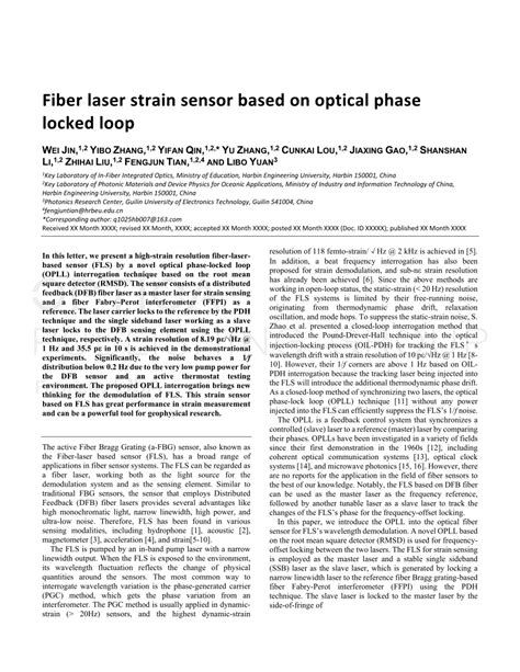 Pdf Fiber Laser Strain Sensor Based On An Optical Phase Locked Loop