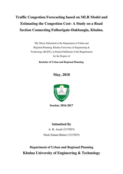 Pdf Traffic Congestion Forecasting Based On Mlr Model And Estimating The Congestion Cost A