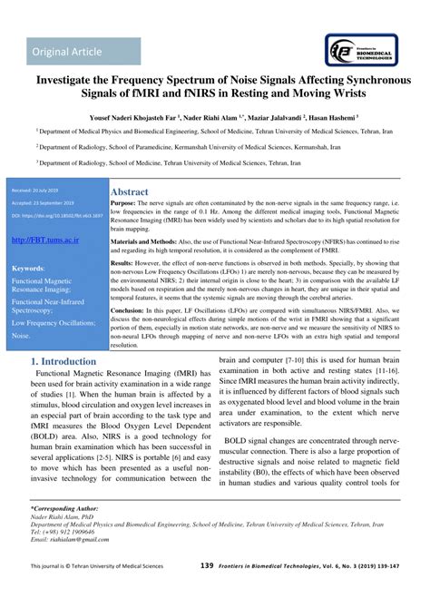 Pdf Investigate The Frequency Spectrum Of Noise Signals Affecting Synchronous Signals Of Fmri