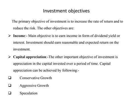 Investment Objectivepptx Stocks And Bonds Personal Investing