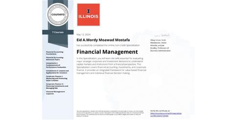 Eid Mostafa Mba On Linkedin Completion Certificate For Financial