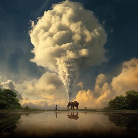 Premium Photo A Man And A Elephant Are Standing In Front Of A Cloud That Says The Word On It
