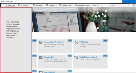 XAML Controls Gallery Whole Main Landmark Is Overlapped By Left Empty Navigation Pane Issue