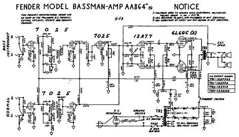 Fender Black Face Bassman Tube Amp Schematic Model Aa 864 Guitar
